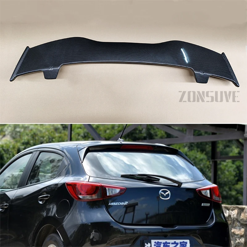 Use For Mazda 2 2015 2019 Spoiler ABS Plastic Carbon Fiber Look ...
