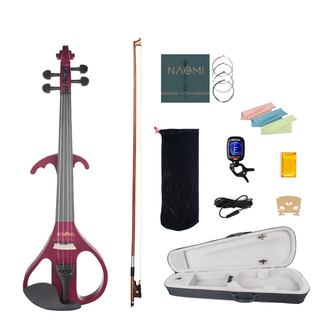 Electric-Violin-4-4-Solidwood-Silent-Fiddle-Set-w-Case-Bow-Bridge-Rosin ...