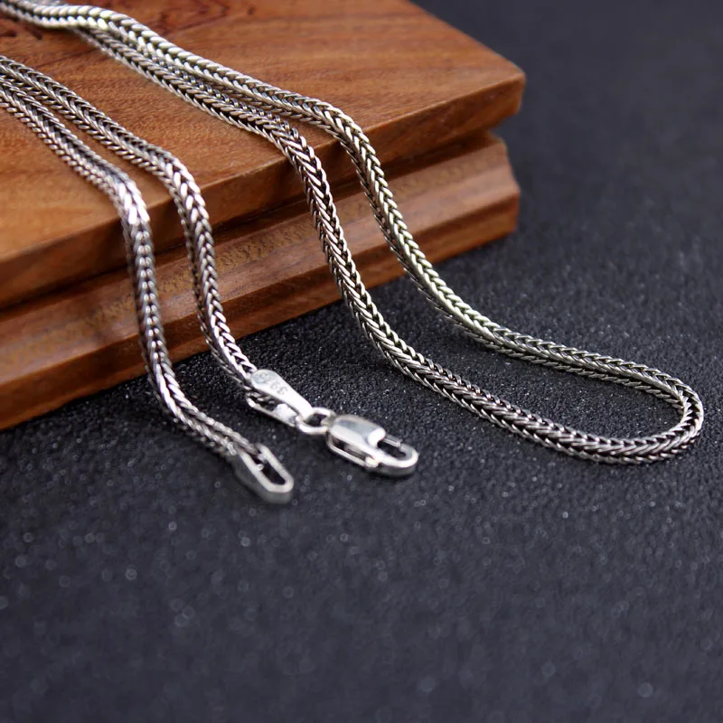 Pure Silver Weave Necklace S925 Sterling Thai Silver Fox Tail Chain Men ...