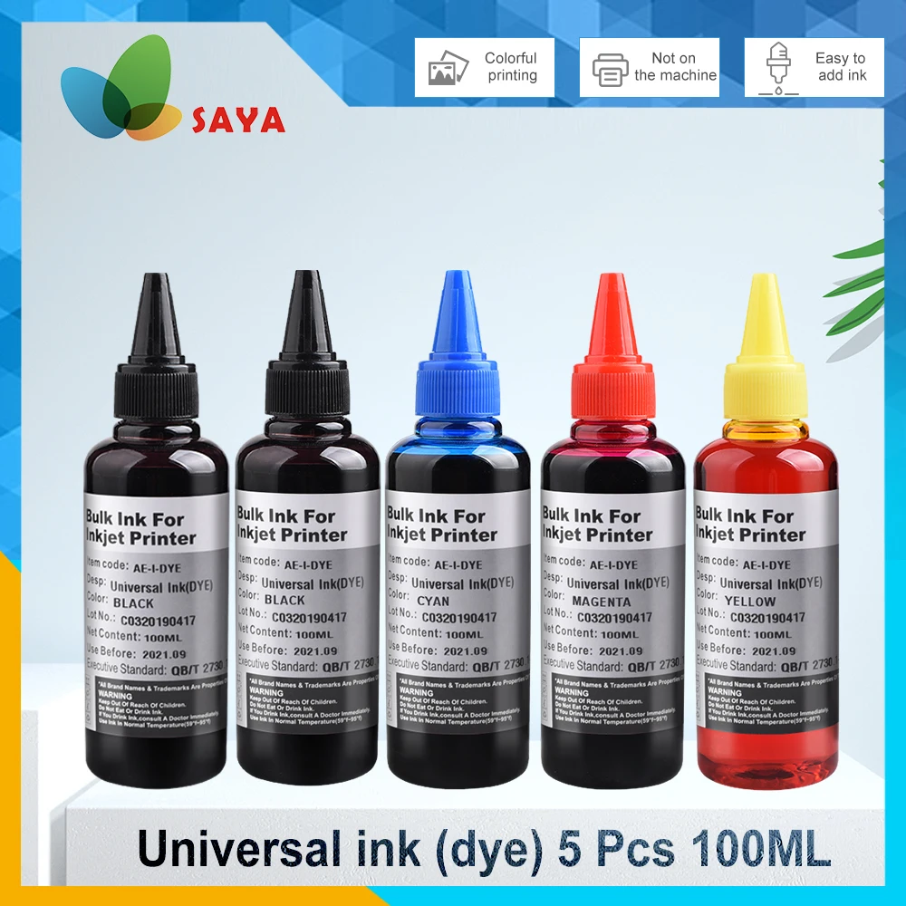 5x100ml Universal Dye Ink Refill for HP Canon Epson Brother Dell ...