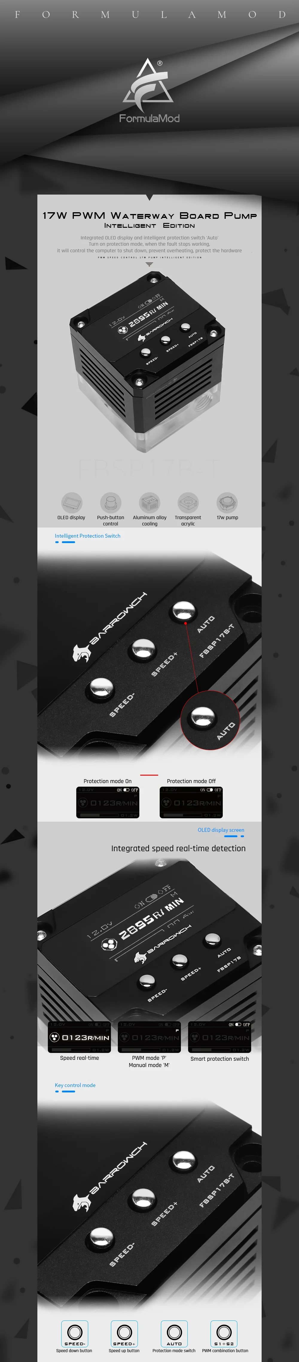 Barrowch 17W PWM Intelligent Pump, OLED Digital Display, DDC Series ...