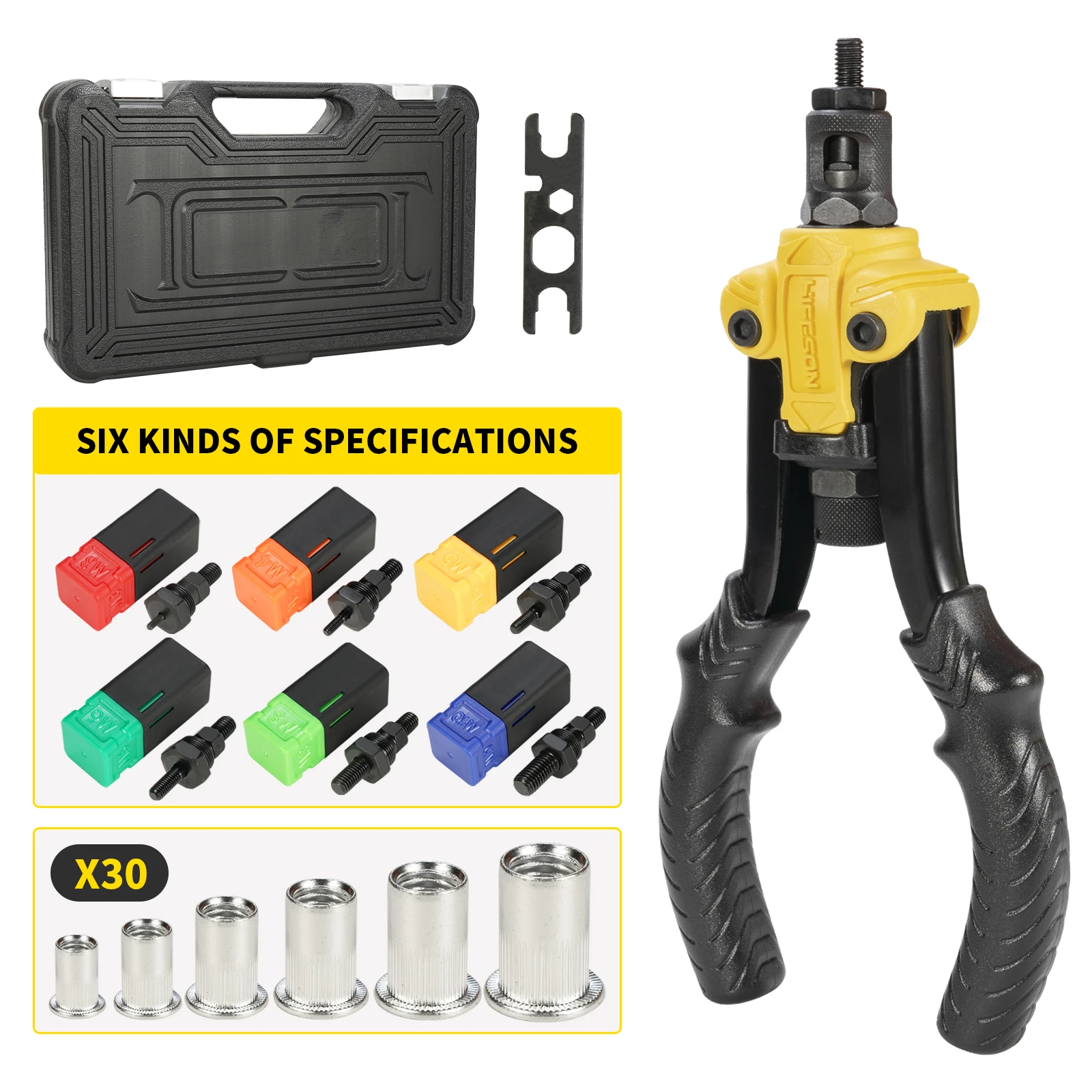 Hifeson Insert Threaded Mandrels Hand Rivet Nut Gun Manual Riveter For ...