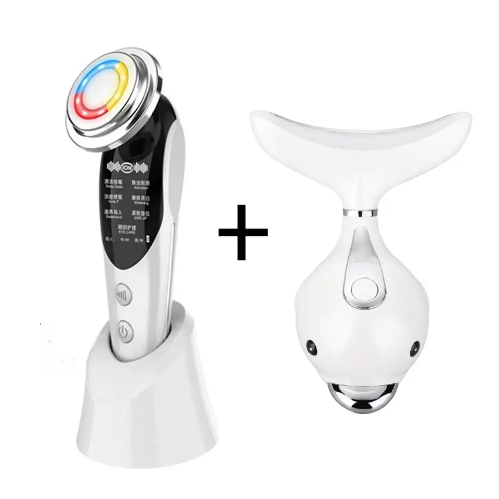 7 in 1 RF EMS lifting Beauty LED Face Skin +3 Colors Led Facial Neck Massager Photon Therapy ...