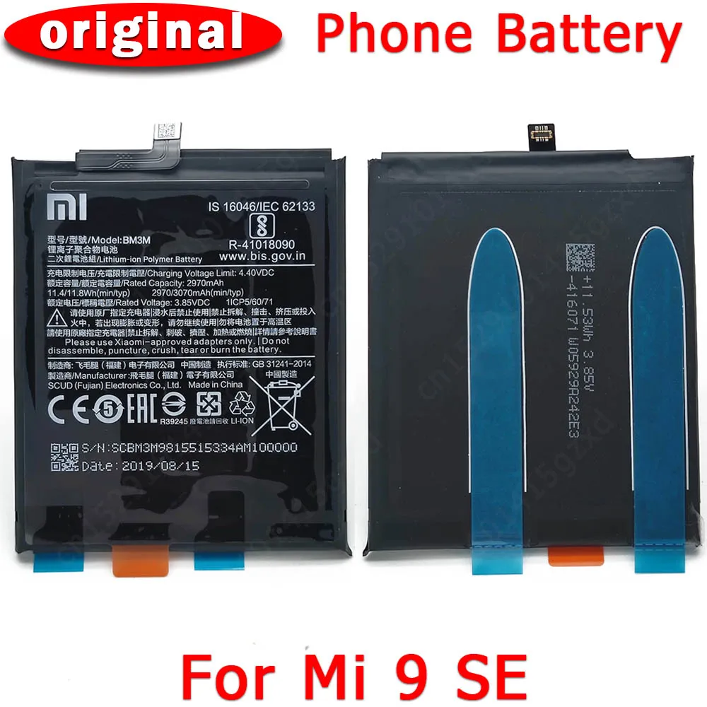 100% Original For Xiaomi Mi 9 SE Mi9 9SE Battery BM3M 2970mAh Batteries ...