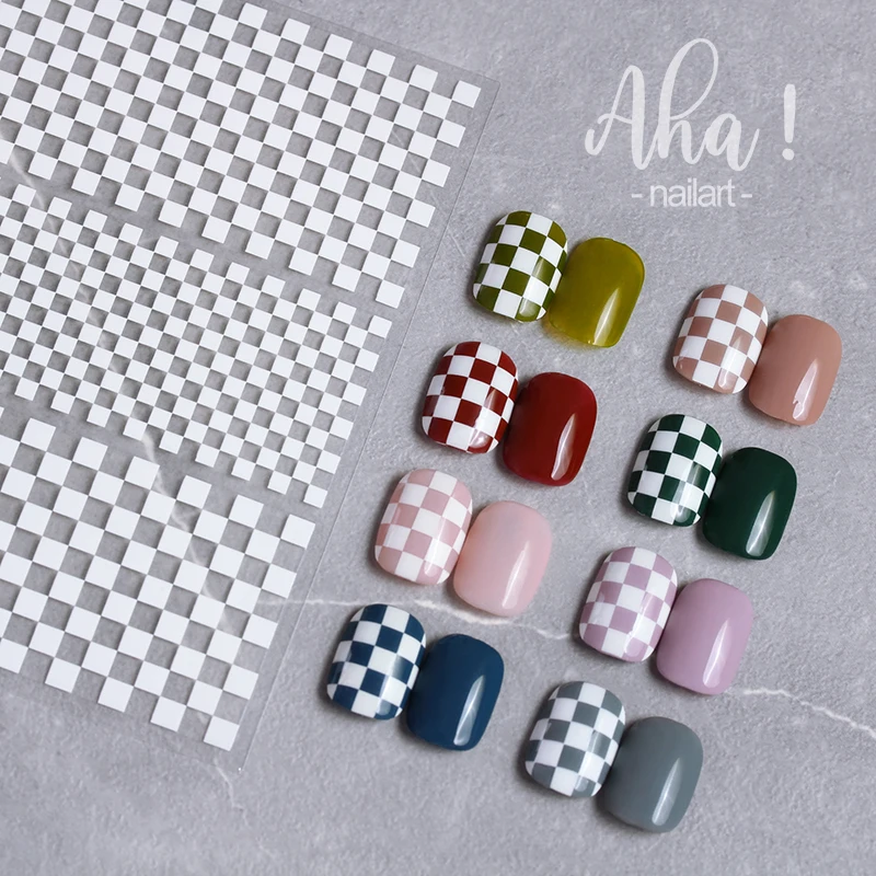 1sheet Checkerboard Grid Nail Art 3d Stickers Nail Decals For Nails ...