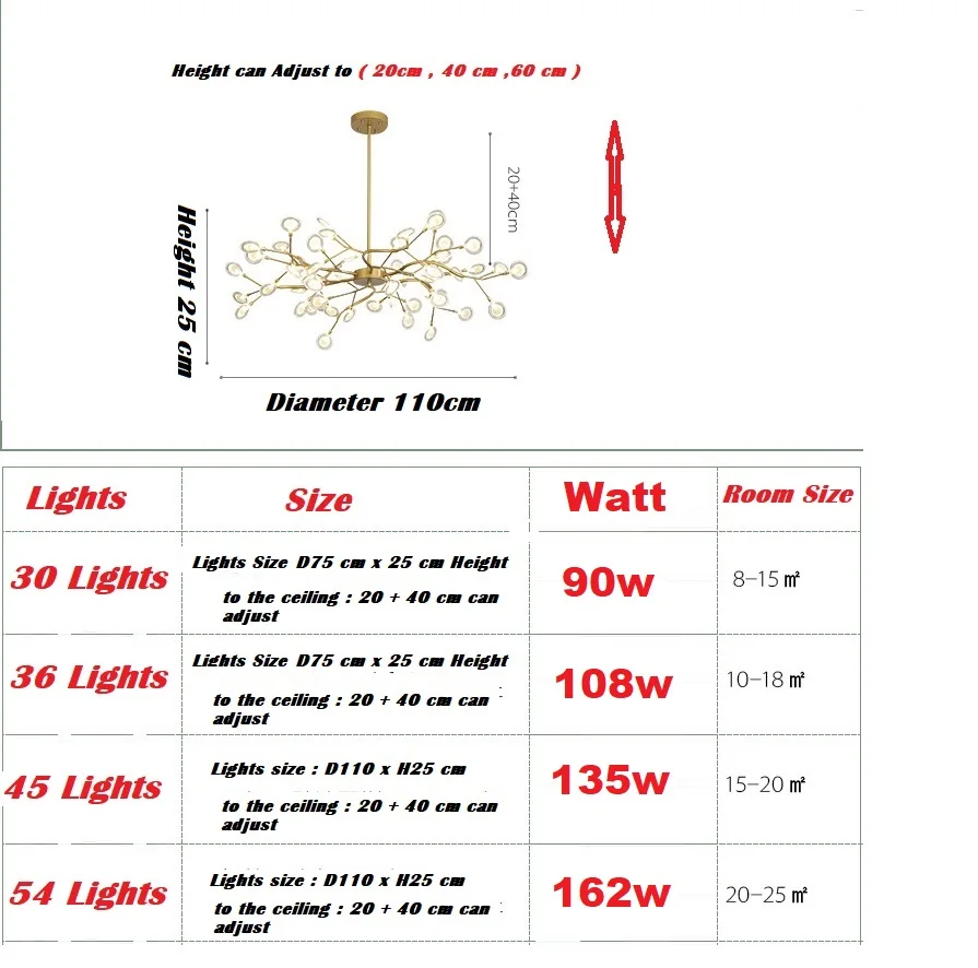 Moderne luciole LED lustre lumière élégant arbre branche lustre lampe ...
