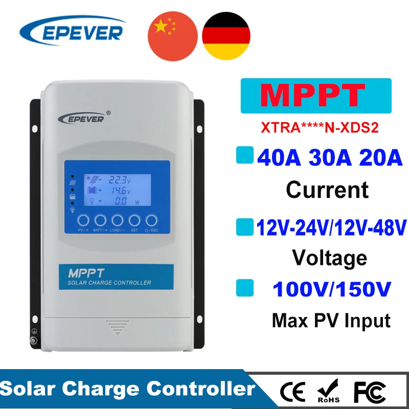EPever XTRA Series Solar Charge Controller MPPT 20A 30A 40A LCD Solar Regulator 12V 24V Auto ...