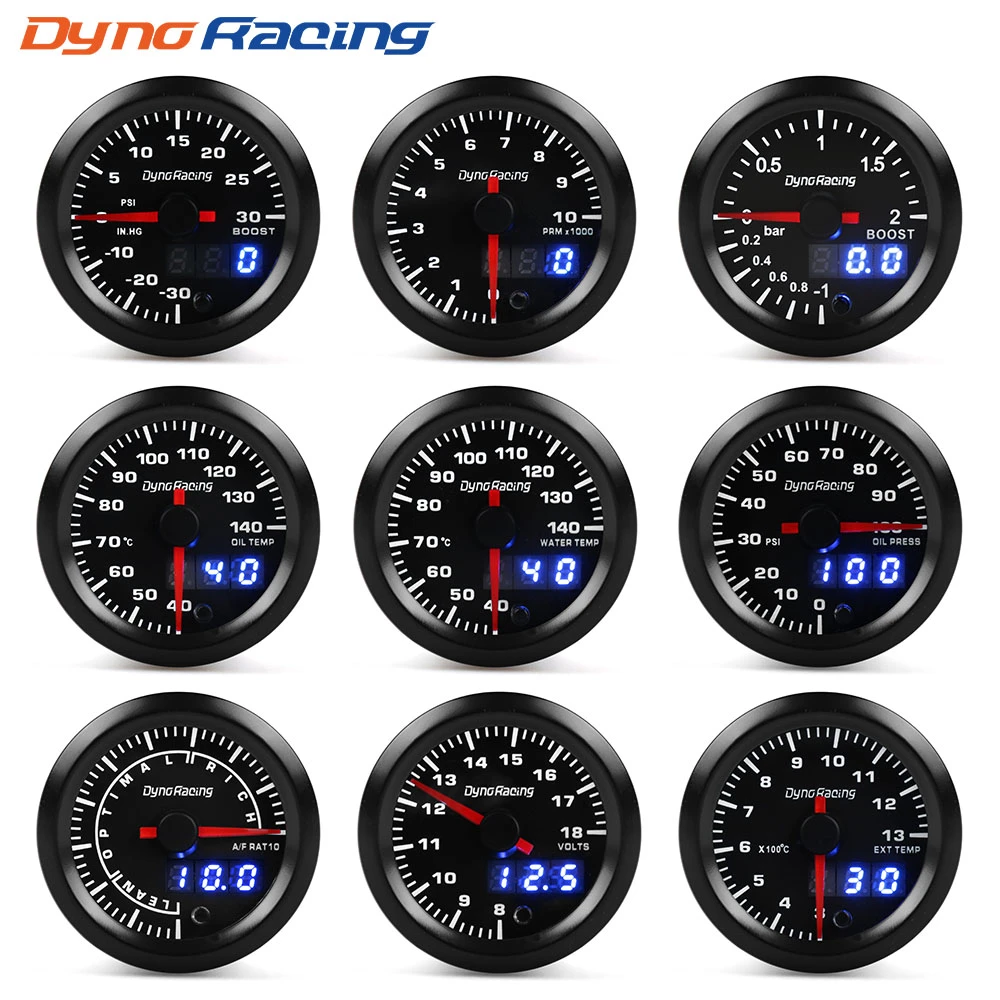 Dynoracing 2" 52mm 7 Colors Led Dual Display Boost Water Oil Temp Oil ...