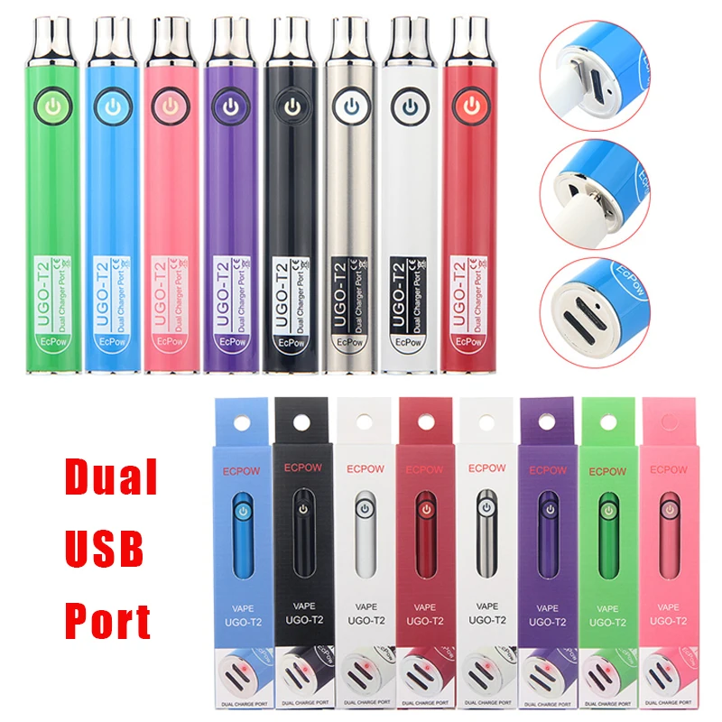 UGO T2 Dual Port USB Charge 510 Thread Vape Pen Empty Cartridge Battery ...