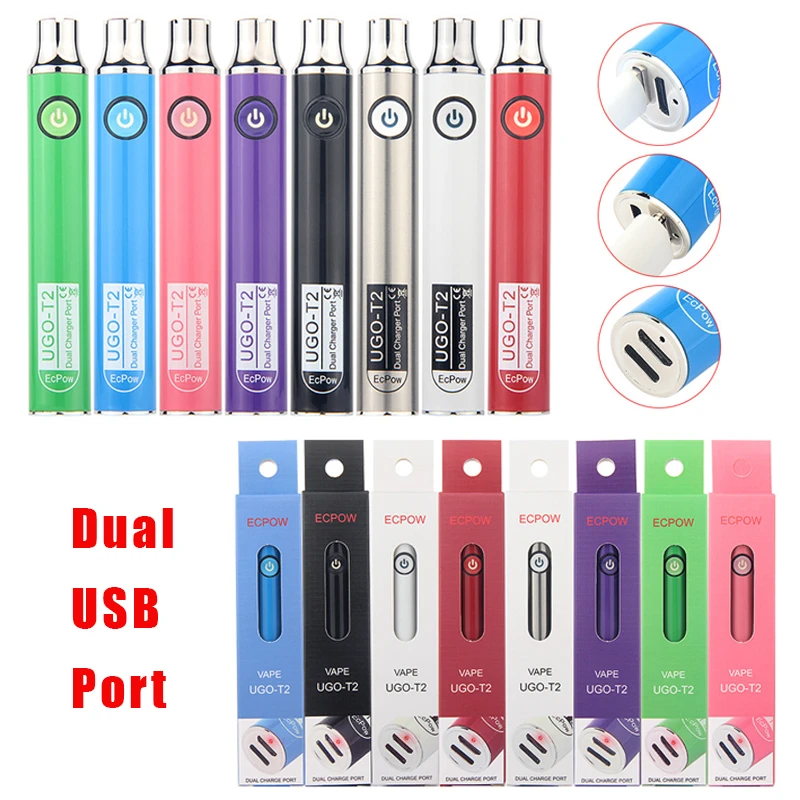UGO T2 Dual Port USB Charge 510 Thread Vape Pen Empty Cartridge Battery ...