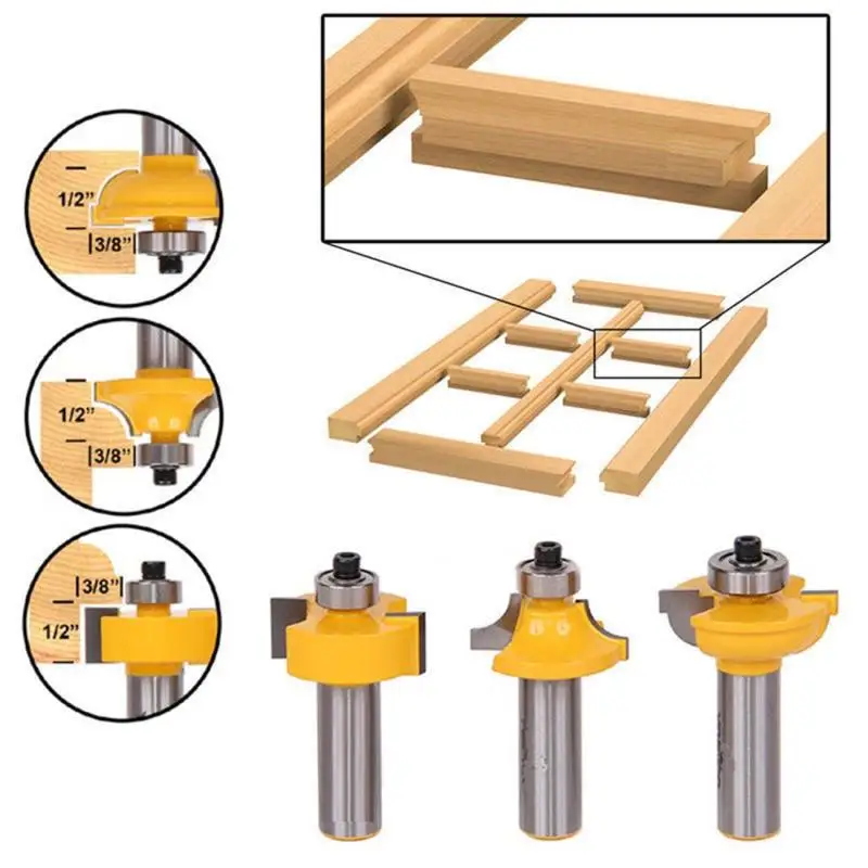 3pcs-Glass-Door-Router-Bits-Set-1-2-inch-Round-Over-Bead-Woodworking ...