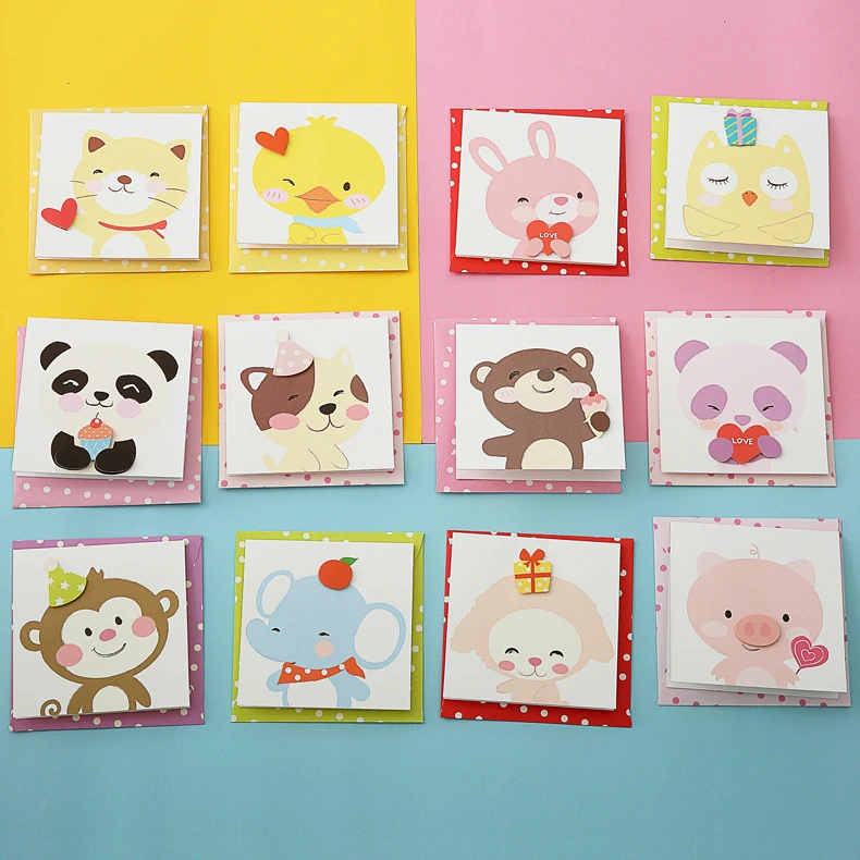Cute Animal Mini Greeting Cards For Kids Handmade Small Pop Up Greeting ...