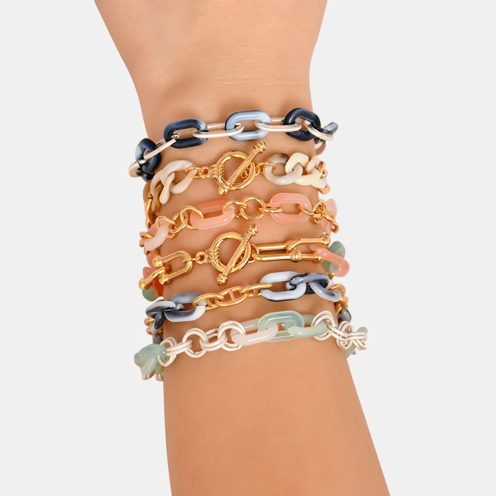 Unique Design Acrylic&Metal Chain Bracelet for Women Vintage Punk Gold ...