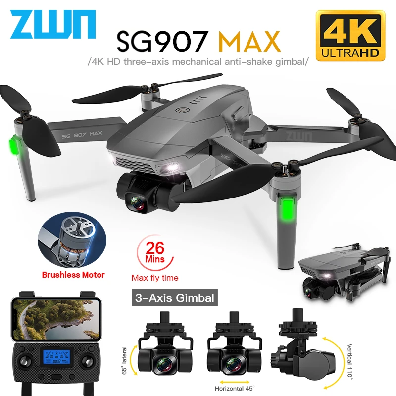 Drone profissional sg907 max/sg907 pro com três eixos, câmera 4k, hd ...