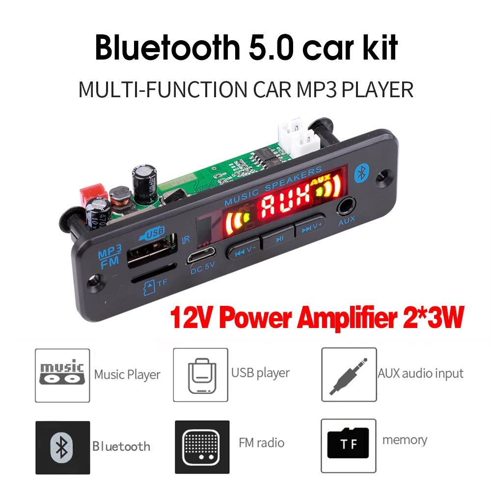 12V 증폭기 2*3W 블루투스 핸즈프리 차량용 키트 Mp3 플레이어 FM 라디오 TF AUX USB 무선 스테레오 수신기 ...