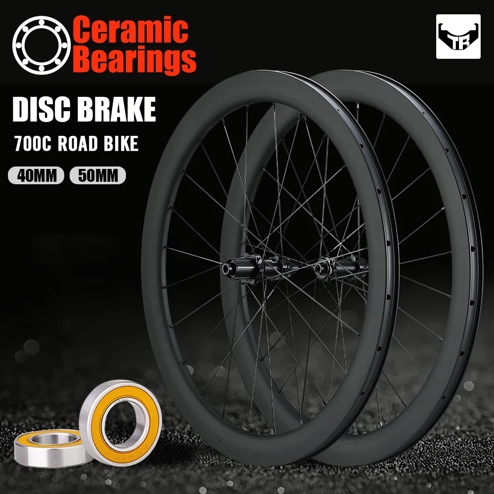 A Pair Carbon Wheels Disc Brake 700c Road Bike Wheelset Clincher Carbon ...