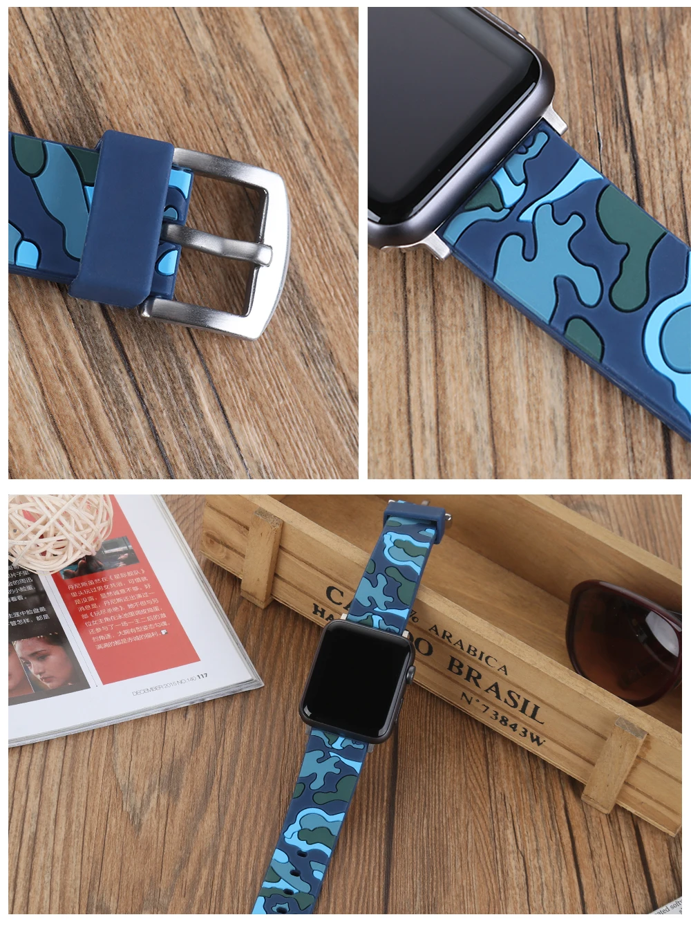 Камуфляжный силиконовый спортивный ремешок для apple watch 5 4 3 2 1 ...