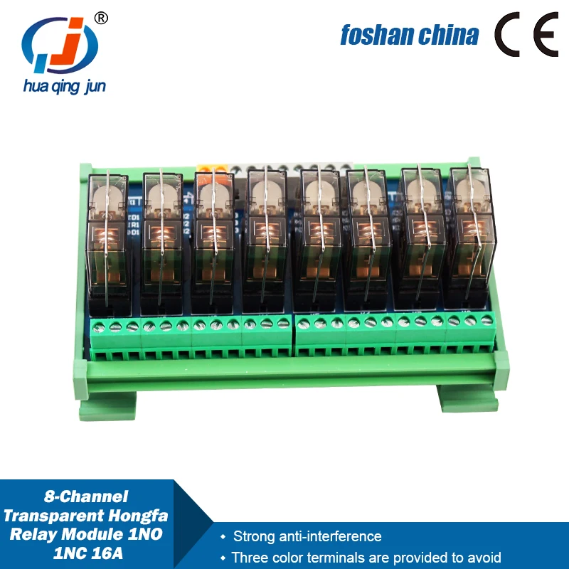 Huaqingjun 8-Channel Hongfa Relay Module 16A Transparent 1NO 1NC DC24V ...