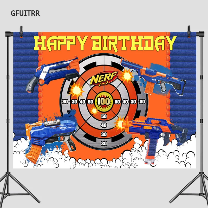 Gfuitrr Nerf Gun Backdrop For Photography Boys Happy Birthday War Party ...