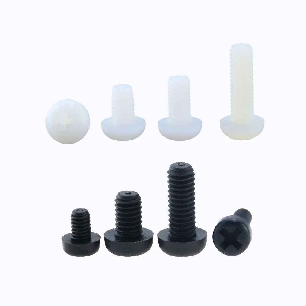 M2 M2.5 M3 M4 M5 M6 M8 미터법 나사산 검정색 또는 흰색 나일론 플라스틱 필립스 팬 헤드 크로스 원형 나사 볼트 길이 4mm-35mm