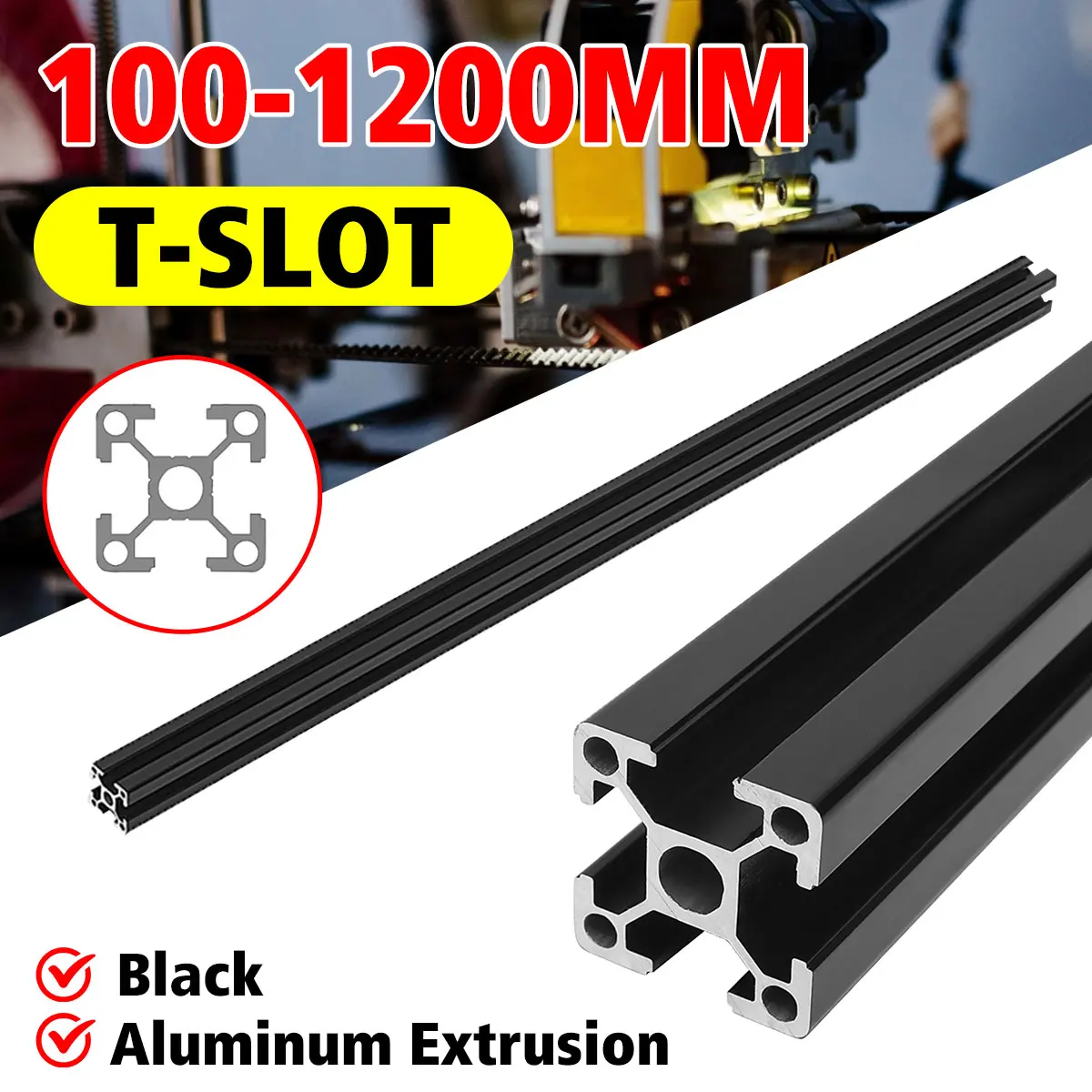 Black 100-1200mm 2020 T-slot Aluminum Extrusions Aluminum Profiles ...