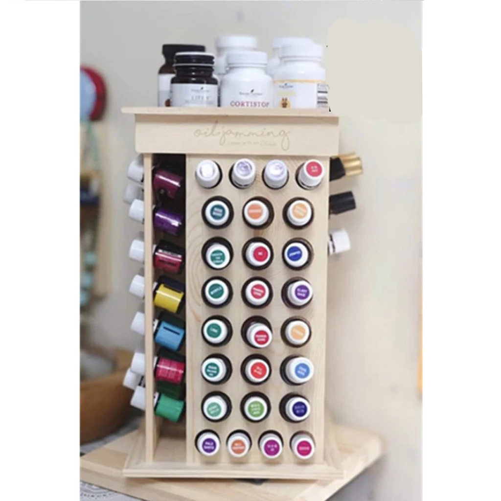 104 Bottles Rotating Wood Essential Oil Perfume Display Case Storage ...