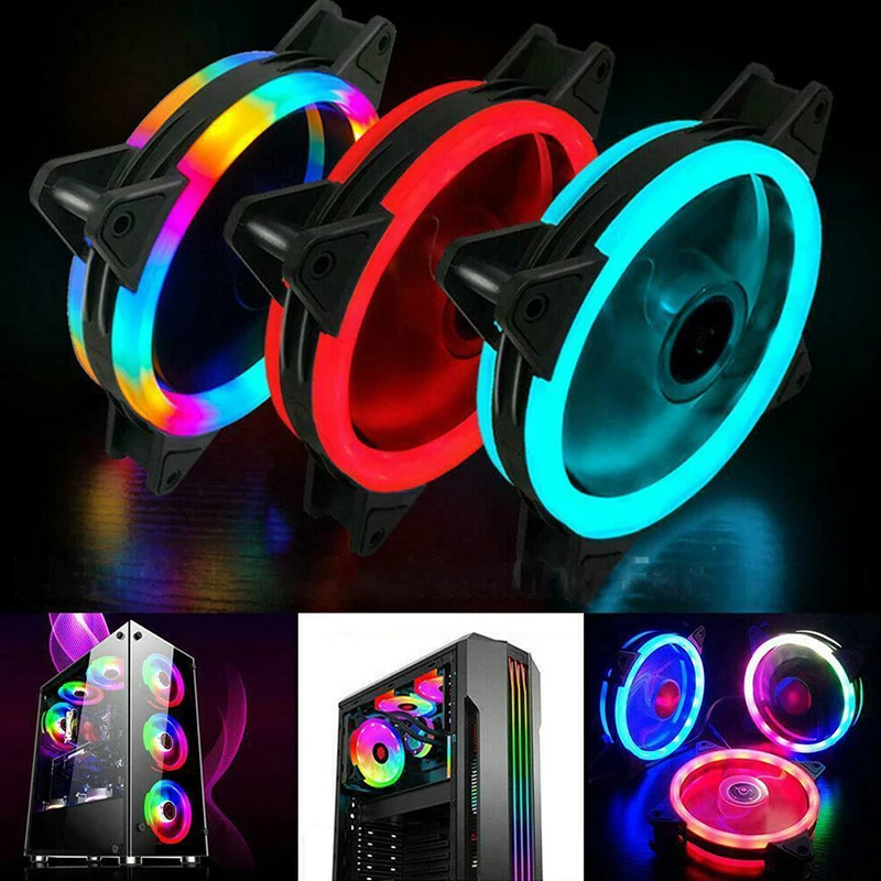 Double LED Ring Light Fan 120mm PC Computer Case Cooling Fan 23DB Super ...