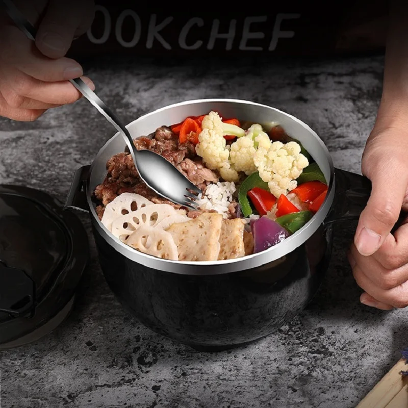 Large Capacity 304 Stainless Steel Instant Noodle Bowl Lunch Box With Lid Food Cup black 新しいブランド