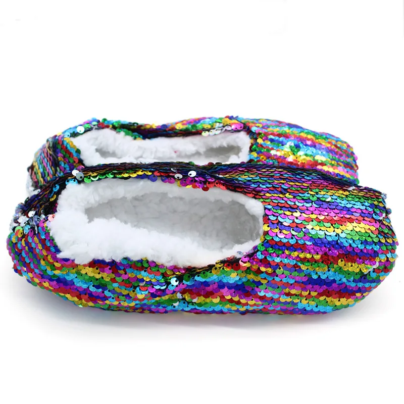 Sequined Rainbow Fleece Indoor Slippers - Queerks™