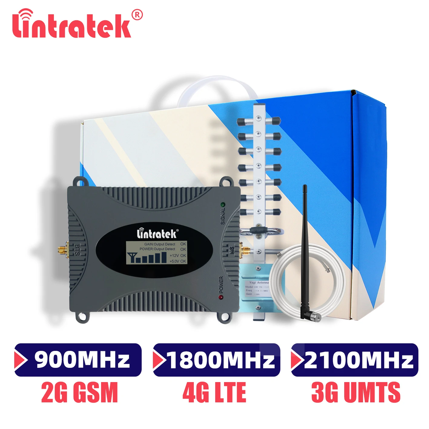 Lintratek 2g 3g 4g Gsm Cellular Amplifier Wcdma Lte Repeater 900 2100 1800mhz Dcs Umts Mobile ...