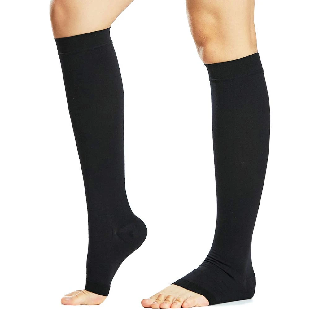 Open Toe Knee High Calf Compression Socks Women & Men Firm 20 30 mmHg ...