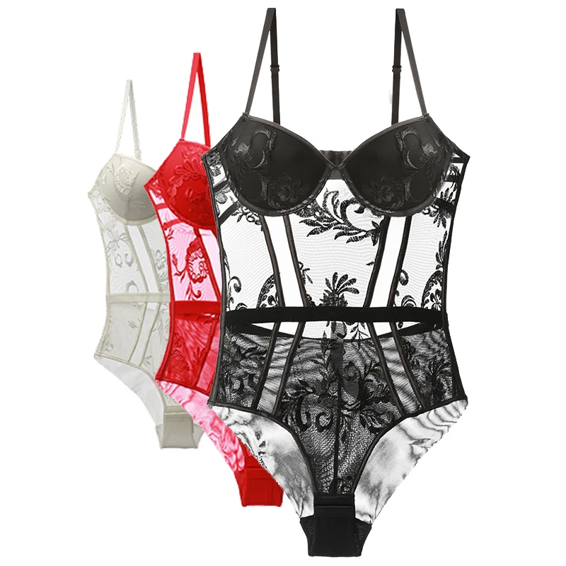 Body de encaje de talla grande para mujer, ropa interior sin mangas con ...