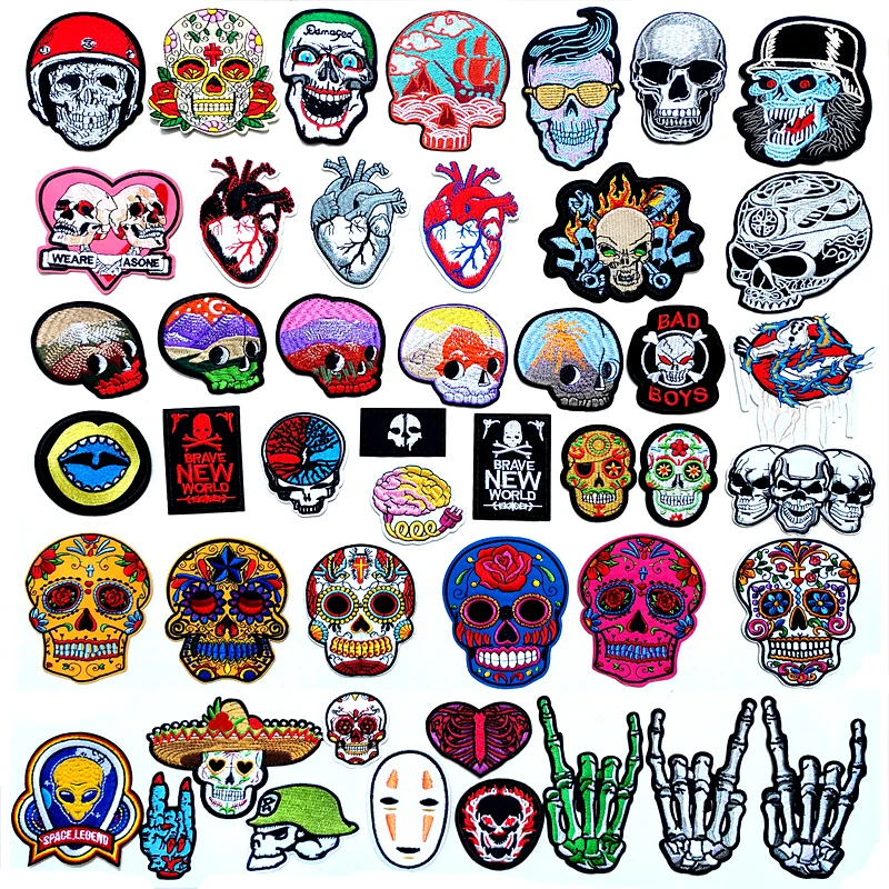 SKULL Patches Embroidery For T Shirt Iron On Appliques Clothes Jeans ...