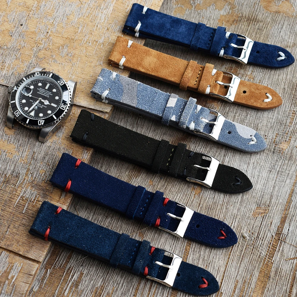 Genuine Suede Leather Vintage Watch Band 18mm 20mm 22mm 24mm High ...