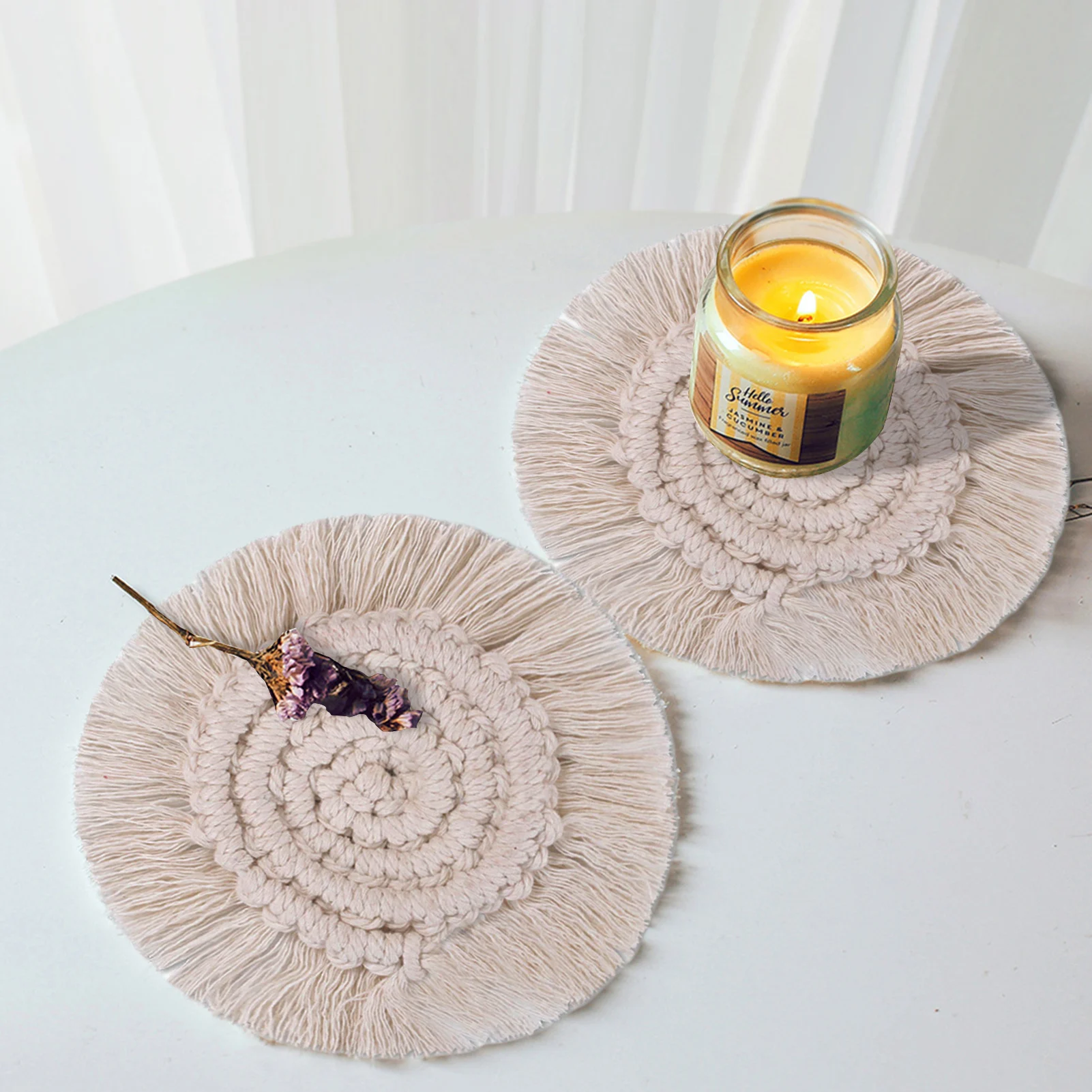 Boho 컵 받침 Tassels와 절연 짠 코스터 컵 패드 매트 Boho 컵 받침 Tassels와 절연 짠 코스터 컵 패드 매트