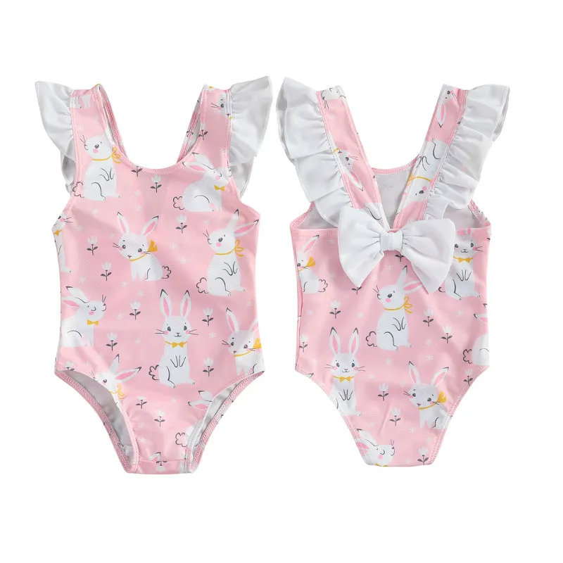 0-24m Baby Girls Swimwear 2021 Summer Bunny Print Ruffle Toddler Bikini ...