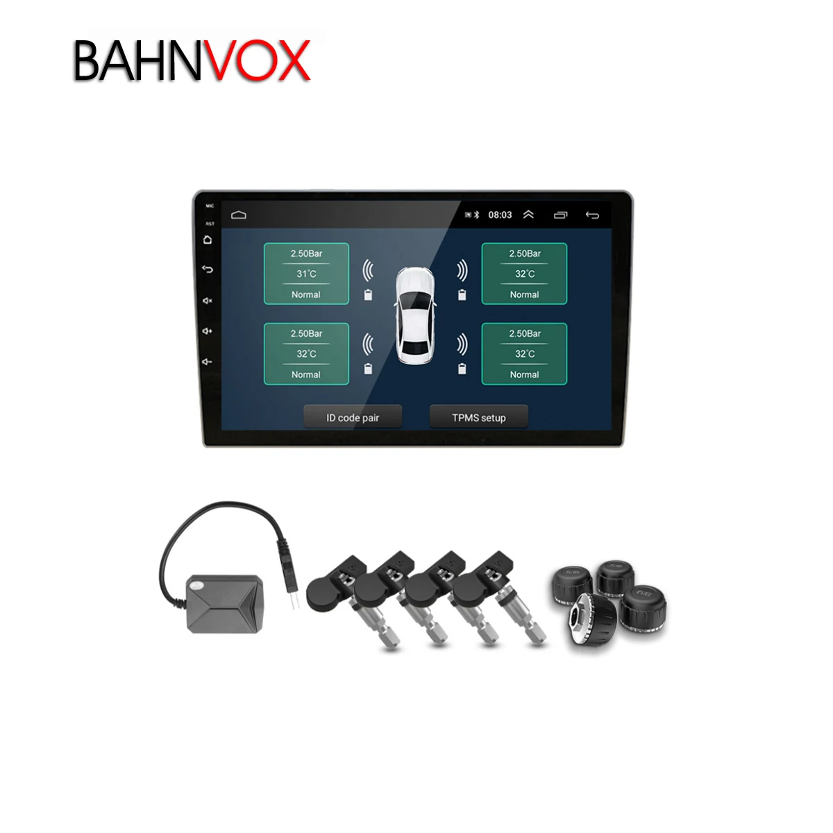 Sistema de control de presión de neumáticos de coche, dispositivo TPMS con USB, Android, 4 ...