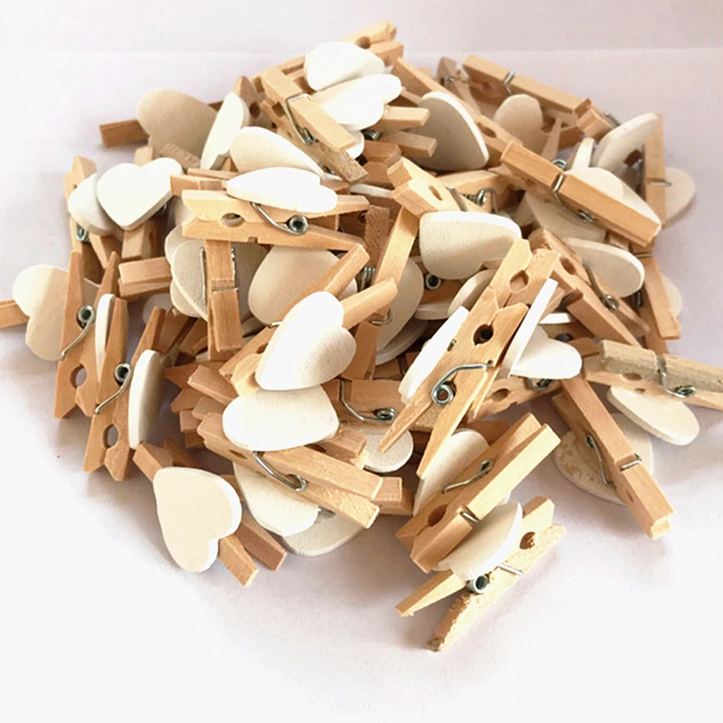 PINCE A LINGE,Purple-50pcs--Mini épingles à linge en bois avec cœurs ...