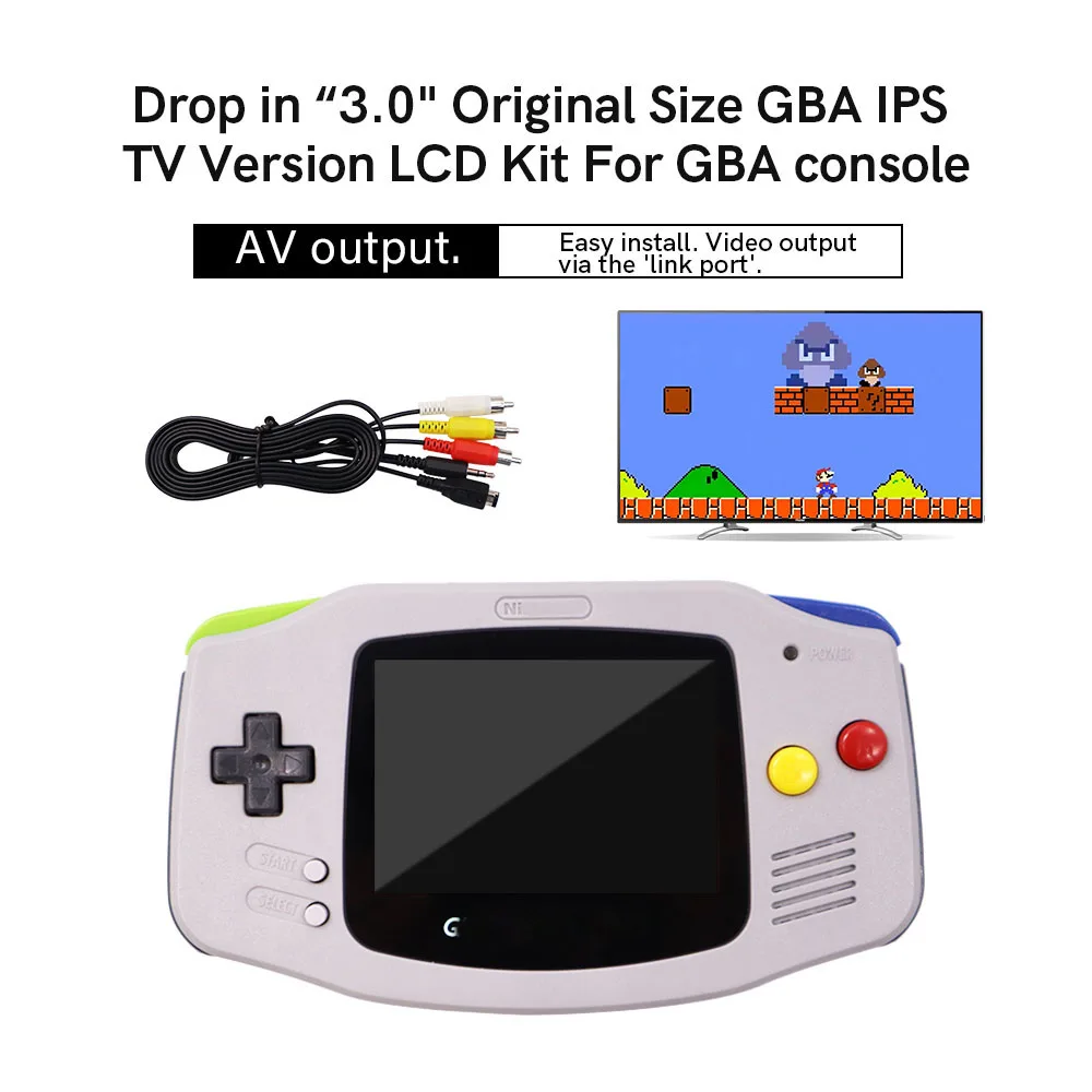 Fit Original Housing No Cut Drop In Gba 3.0" Original Size Ips Screen ...