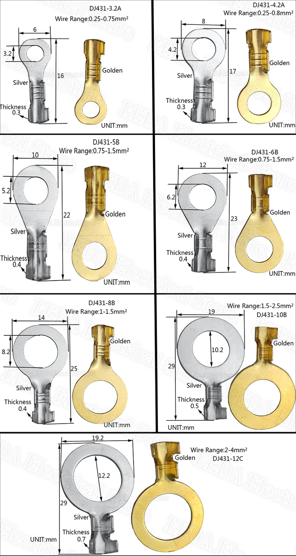COSSE ELECTRIQUE,150Pcs Silver--Bornier rond DJ431 6B-3.2A-4.2A-5B-8B ...