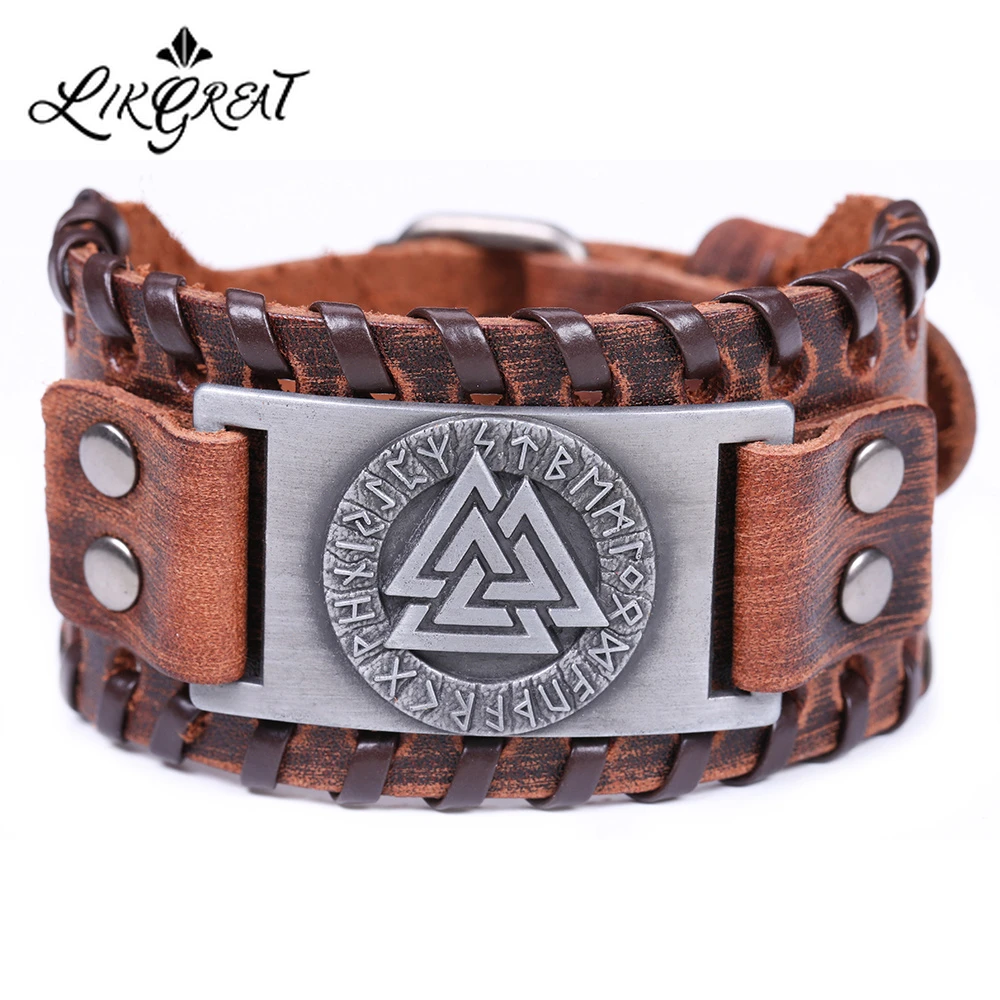 Likgreat Slavic Norway Valknut Amulet Leather Bracelets Engraved ...