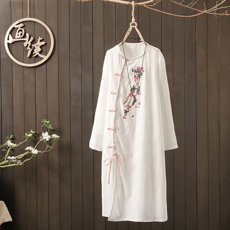 Cotton-Chinese-Dress-Qipao-Robe-Vintage-Femme-Vestidos-O-Neck-Long ...