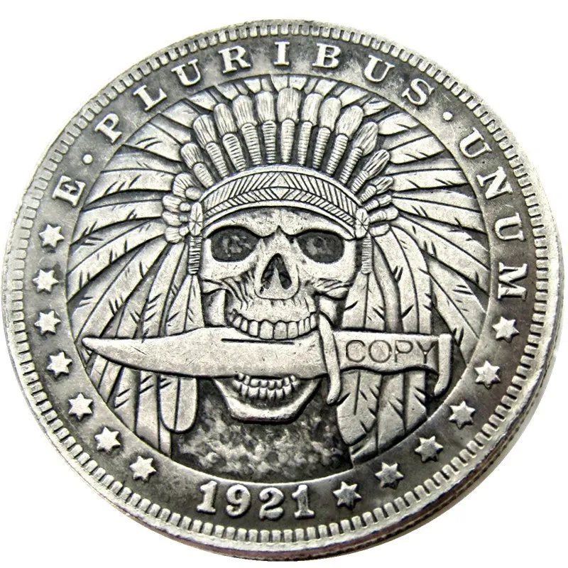 HB(70)US Hobo 1921 Morgan Dollar Skull Zombie Skeleton Silver Plated ...