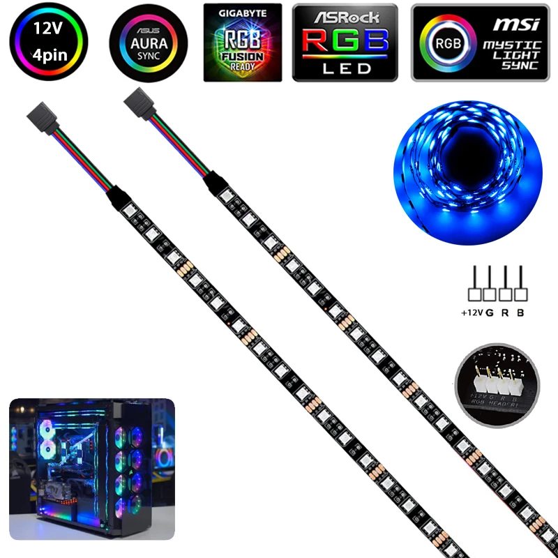 DC12V 4Pin 5050 RGB LED Strip 50CM Motherboard Lamp For PC Case/ASUS ...
