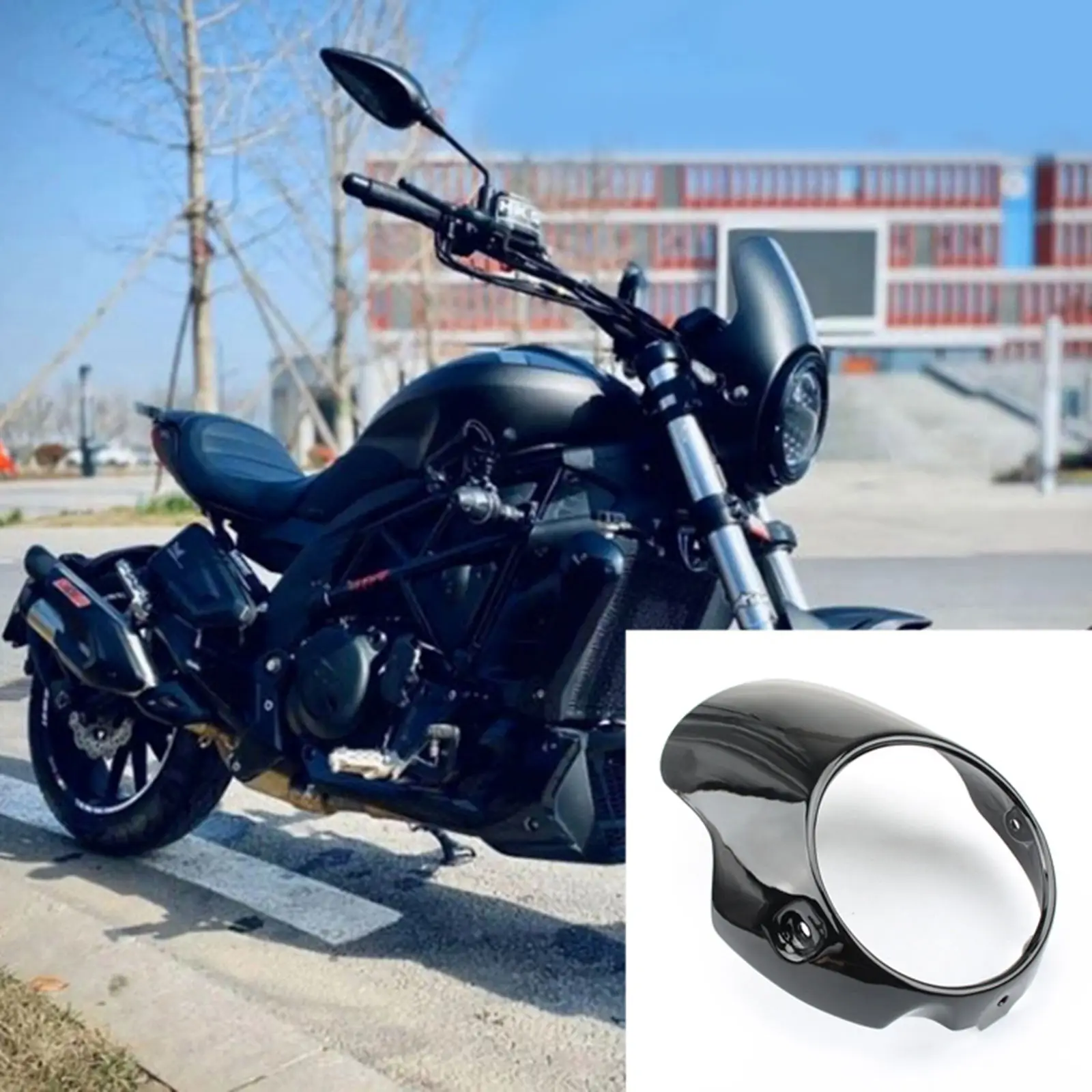 Black Motorcycle Cafe Racer Style 7" Headlight Fairing Windshield ...