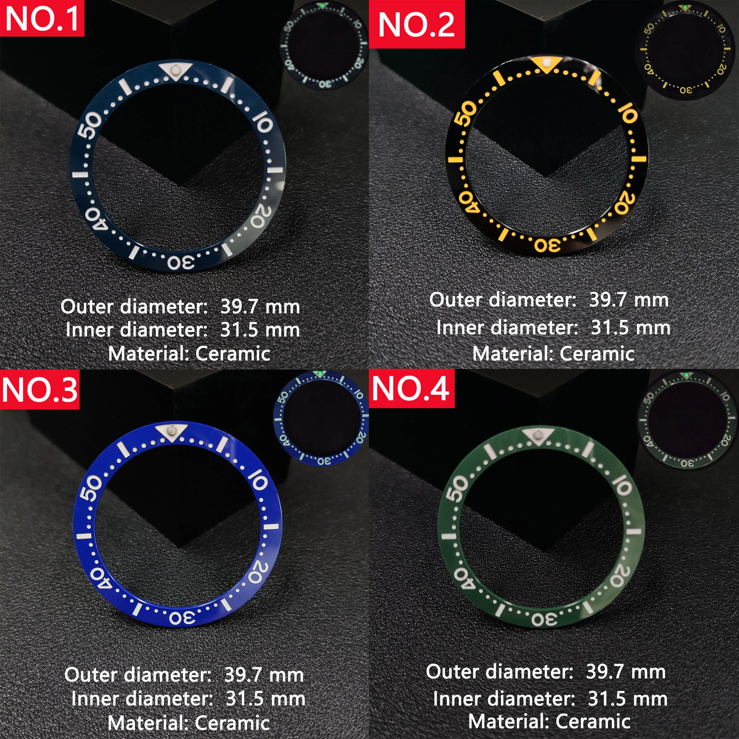 Flat Ceramic Bezel Insert 40mm 39.7mm*31.5mm Watch Replacement Watch ...