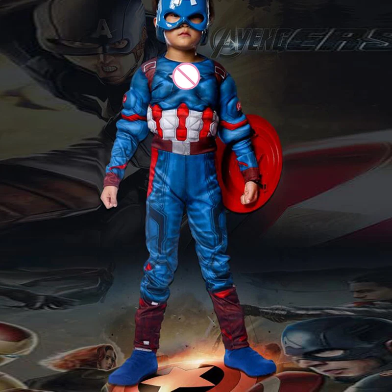 Kids Muscle Super Captain hero Costume Child Cosplay Super America Hero ...