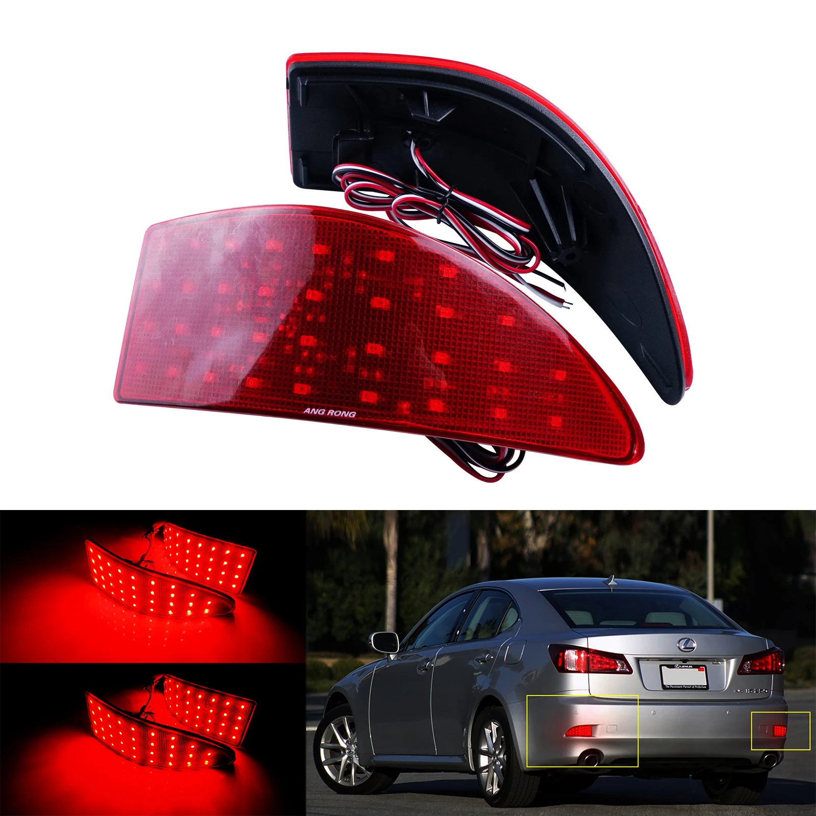 2x-Red-Lens-LED-Rear-Bumper-Reflector-Tail-Brake-Stop-Light-For-Lexus ...