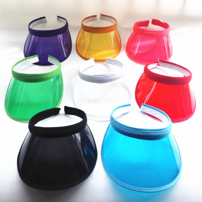 New PVC Plastic Sun Visor Hats Women's Large Brim Candy Casual ...