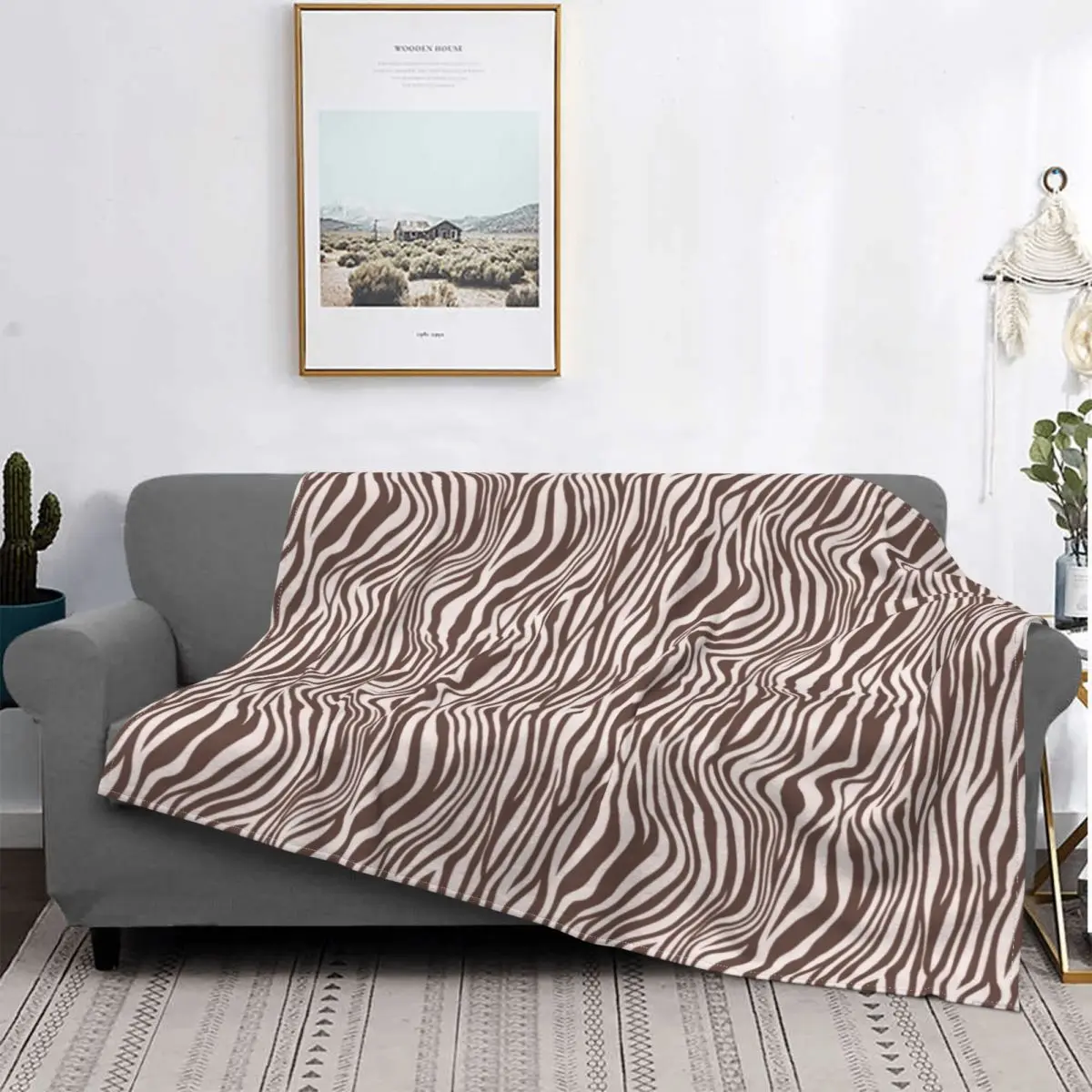 Brown Cream Zebra Blanket Fleece Winter Skin Animal Multifunction Ultra ...